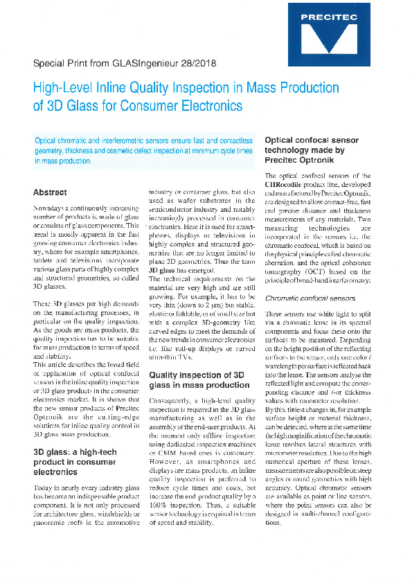 Inline Quality Inspection of 3D Glass for Consumer Electronics