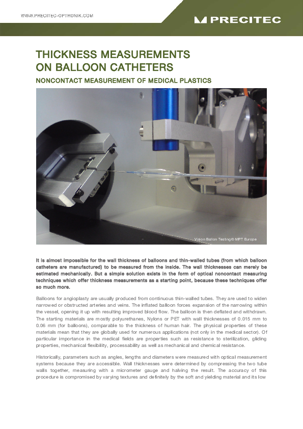 Medical Technology Wall Thickness Measurement Of Balloon Catheter