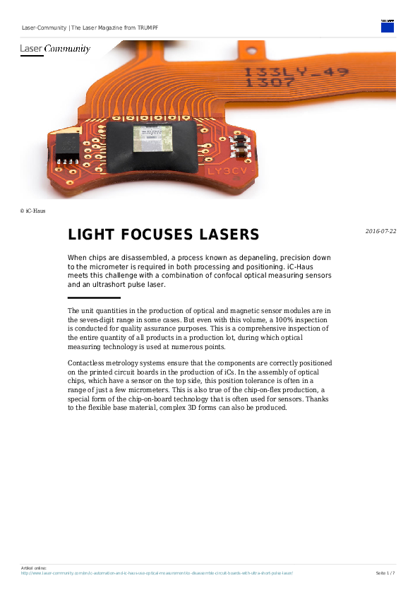 PCB Separation: Controlling ultrashort pulse laser using chromatic ...
