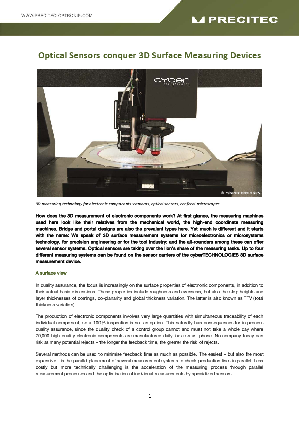 Optical Sensors conquer 3D Surface Measuring Machines Application story cyberTECHNOLOGIES